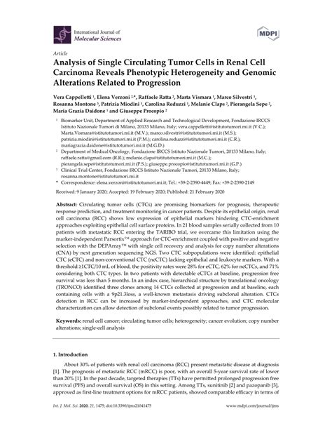 Pdf Analysis Of Single Circulating Tumor Cells In Renal Cell