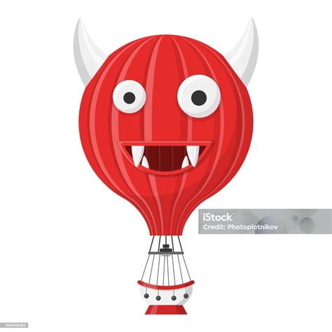 흰색 배경 비행 모험 만화 괴물 공기 풍선을 열기구에 절연 바구니 아이콘 Aerostat 풍선 악마 전송 Ballooned 여행