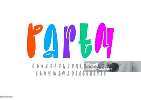 그래피티 긴 글꼴 만화 스타일의 만화 알파벳 여러 가지 색상의 좁은 소문자 및 숫자 벡터 일러스트레이션 10eps 공기 주입에