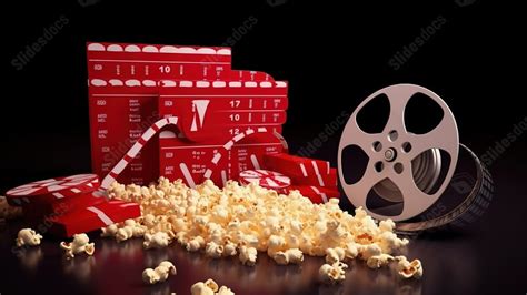 免費電影道具3d拍板電影捲軸與爆米花ppt背景下載 Slidesdocs