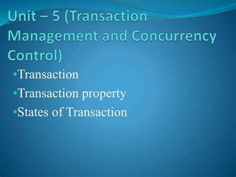 Transaction Management And Concurrency Ppt