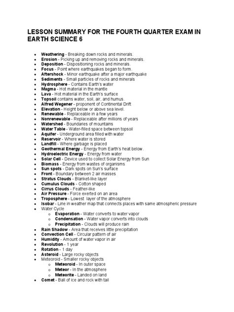 Earth Science 6 Reviewer For 4th Quarter Exam Pdf Earth