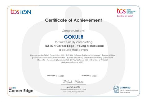 Gokul R On Linkedin Tcsion Careeredge Youngprofessional Continuouslearning