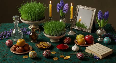 Traditional Haft Seen Table For Nowruz Celebration Stock Illustration