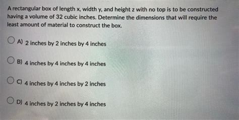 Solved A Rectangular Box Of Length X Width Y And Height Z