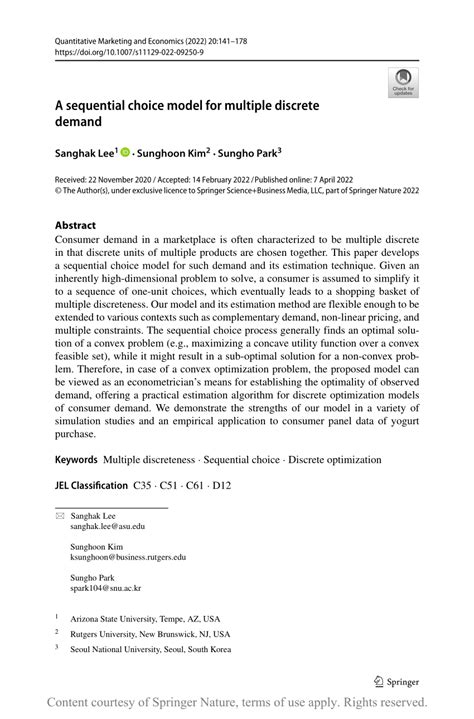 A Sequential Choice Model For Multiple Discrete Demand