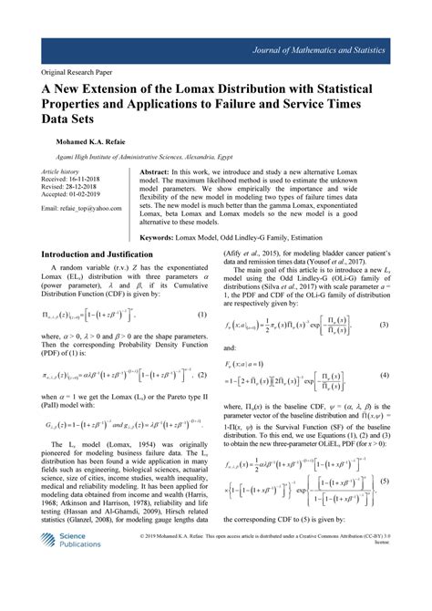 Pdf A New Extension Of The Lomax Distribution With Statistical