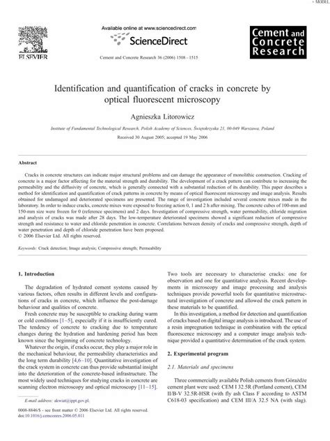 Pdf Identification And Quantification Of Cracks In Concrete By Optical Fluorescent Microscopy