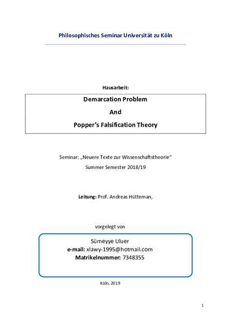 Pdf Demarcation Problem And Poppers Falsification Theory