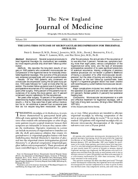 File Barker Long Term Outcome Of Microvascular Decompression For