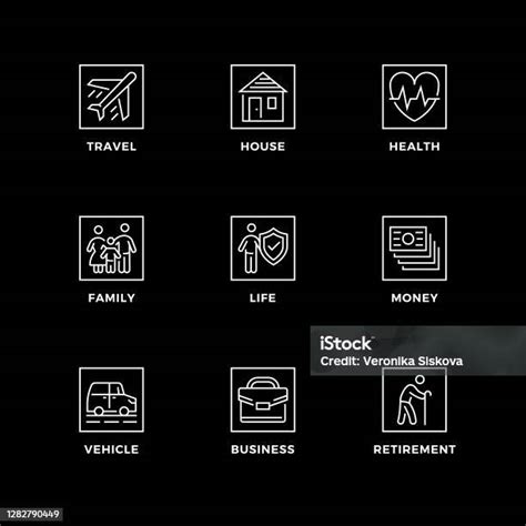 디자인 요소 로고 디자인 템플릿 아이콘 및 보험 배지의 벡터 세트입니다 가방에 대한 스톡 벡터 아트 및 기타 이미지 가방 건강한 생활방식 교통수단 Istock