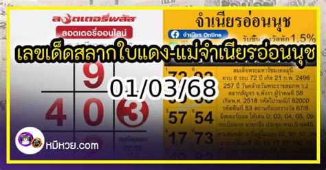เลขเด็ดสลากใบแดง แม่จำเนียรอ่อนนุช 01 03 68 [สิบเลขเด็ดขายดี] หมีหวย Com Line Today