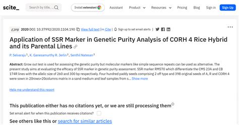 Application Of Ssr Marker In Genetic Purity Analysis Of Corh 4 Rice