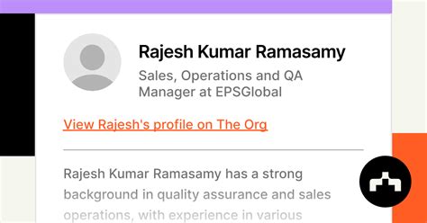 Rajesh Kumar Ramasamy Sales Operations And Qa Manager At Epsglobal The Org
