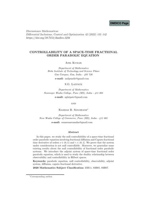 Pdf Controllability Of A Space Time Fractional Order Parabolic Equation