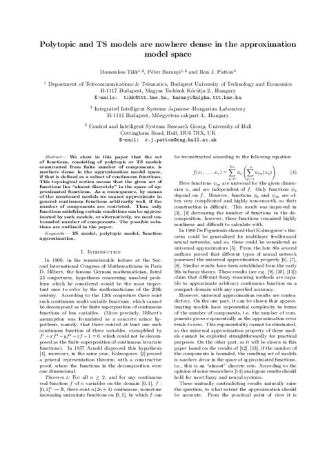 Pdf Polytopic And Ts Models Are Nowhere Dense In The Approximation Model Space