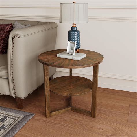 Padma House 25 Round Wood End Table 2 Tier Solid Wood