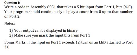 Solved Question 1 Write A Code In Assembly 8051 That Takes