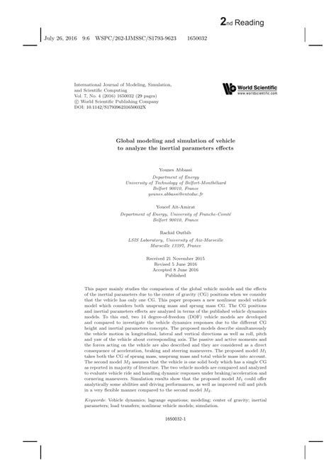 Pdf Global Modeling And Simulation Of Vehicle To Analyze The Inertial