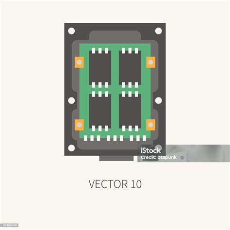 일반 평면 색상 벡터 컴퓨터 부품 아이콘 데이터 스토리지 Ssd 만화입니다 디지털 게임 및 비즈니스 사무실 Pc 데스크톱