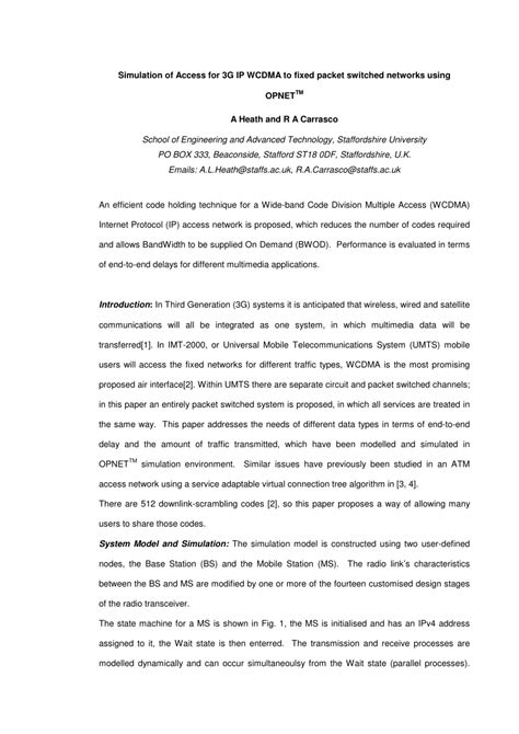 Pdf Simulation Of Access For 3g Ip Wcdma To Fixed Packet Switched