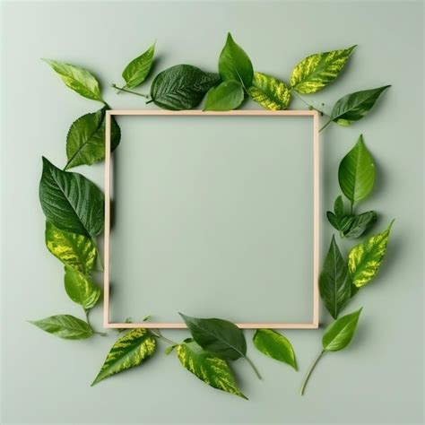 Premium Ai Image Arrangement Of Green Leaves Frame