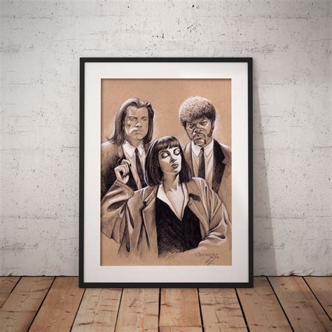 Pulp Fiction Art Print Jules Vincent Mia Pencil Drawing Fan Art Etsy Canada