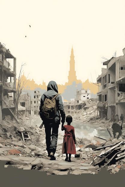 Premium Ai Image Syrian Civil War Devastated Cityscape And Refugees