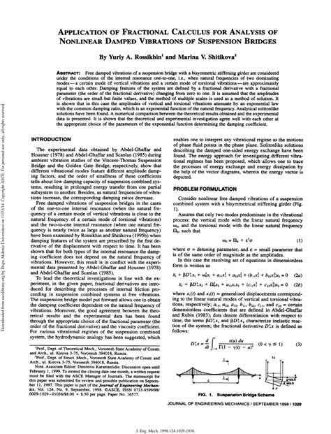 Pdf Application Of Fractional Calculus For Analysis Of Nonlinear Damped Vibrations Of