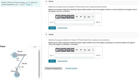 Solved Member AB has the angular velocity ωAD rad s and Chegg com