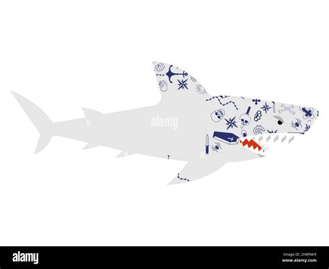 Shark In Tattoos Tattooed Shark Vector Illustration Stock Vector