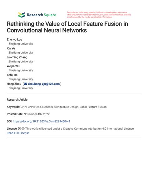 Pdf Rethinking The Value Of Local Feature Fusion In Convolutional Neural Networks