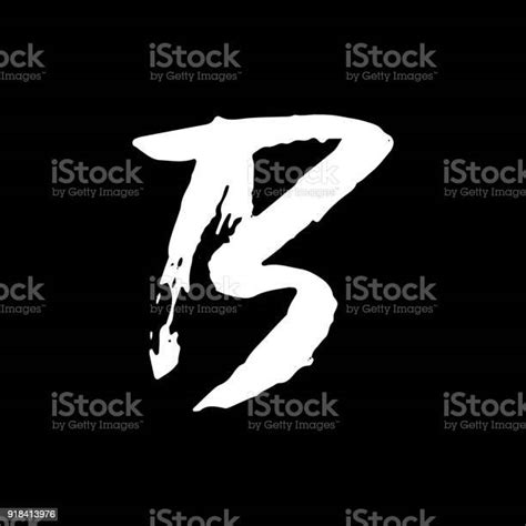 B Handwritten 드라이 브러쉬에 의해 편지 거친 스트로크 글꼴 질감 벡터 일러스트입니다 그런 지 스타일 우아한 알파벳 0명에 대한 스톡 벡터 아트 및 기타 이미지