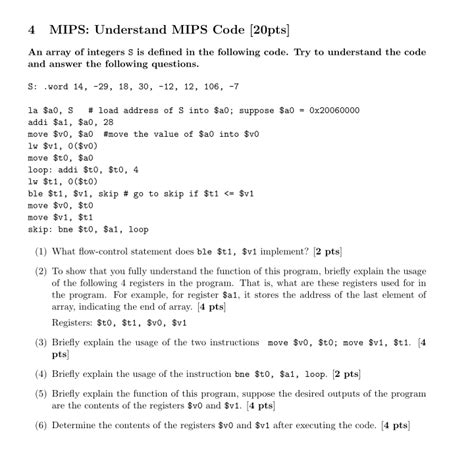 Solved 4 Mips Understand Mips Code 20pts An Array Of