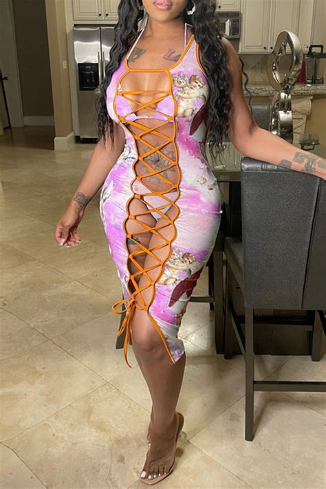 Wholesale Pink Purple Fashion Sexy Print Hollowed Out Strap Design Swimwears Three Piece Set