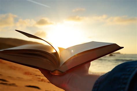 알아볼 수 없는 사람의 손에 잡히고 낮은 태양의 빛에 비추어 공기가 움직이는 페이지가 있는 책을 펼칩니다 문화와 생활 방식의 개념입니다 책에 대한 스톡 사진 및 기타 이미지