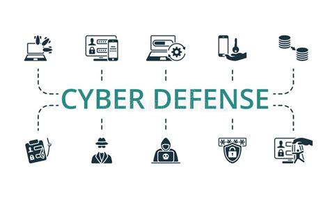 Cyber Defense Icon Set Monochrome Simple Cyber Defense Icon Collection Stock Vector