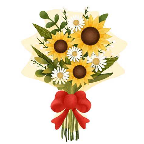 빨간 리본이 달린 해바라기 꽃다발 해바라기 해바라기 삽화 꽃다발 Png 일러스트 및 Psd 이미지 무료 다운로드 Pngtree