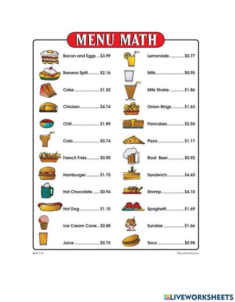 Menu Math Worksheet Pdf Printable Pdf Template