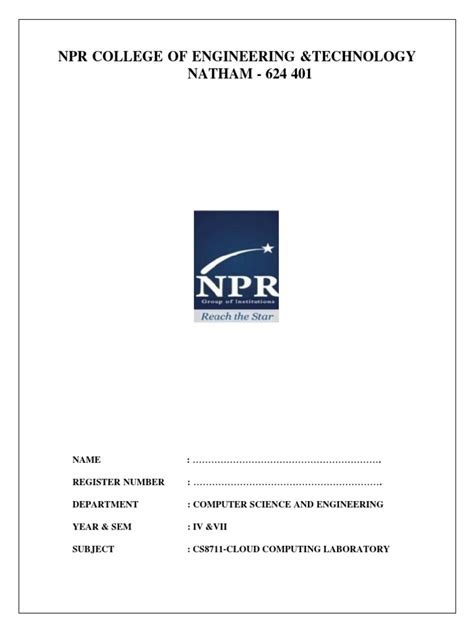 Npr College Cloud Computing Lab Manual Pdf Scheduling Computing Virtual Machine