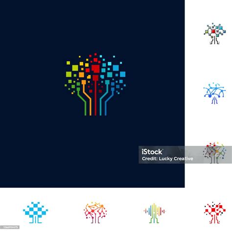 디지털 트리 로고 디자인 컨셉 벡터 모던 트리 기술 로고 템플릿 로고 기호 아이콘 세트 0명에 대한 스톡 벡터 아트 및 기타