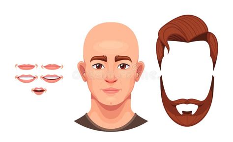 Cartoon Male Face Constructor Featuring Different Hair And Mouth Options Isolated On White