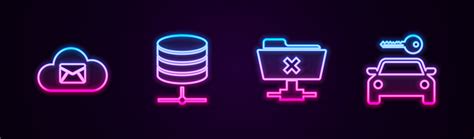 라인 클라우드 메일 서버 서버 데이터 웹 호스팅 Ftp 취소 작업 및 렌터카를 설정합니다 빛나는 네온 아이콘 벡터 건강관리와 의술에 대한 스톡 벡터 아트 및 기타 이미지