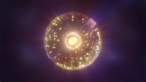 Abstract Energy Sphere With Flying Glowing Yellow Bright Particles Science Futuristic Atom With