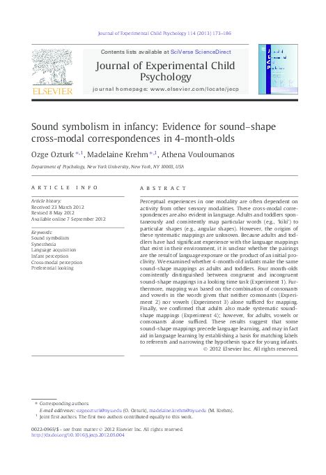 Pdf Sound Symbolism In Infancy Evidence For Sound Shape Cross Modal Correspondences In 4