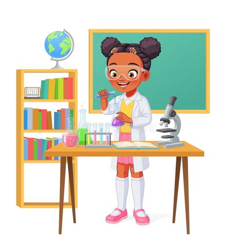 Cute African American School Girl Making Experiment In Chemistry Class