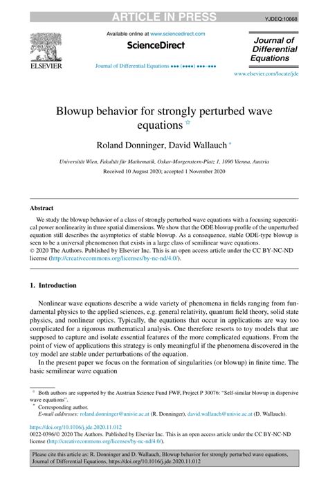 Pdf Blowup Behavior For Strongly Perturbed Wave Equations