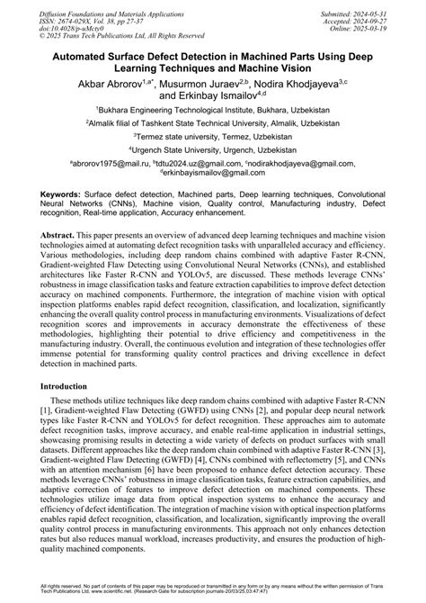 Automated Surface Defect Detection In Machined Parts Using Deep Learning Techniques And Machine
