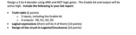 Solved Design A 2 To 4 Decoder Using AND And NOT Logic Chegg Com