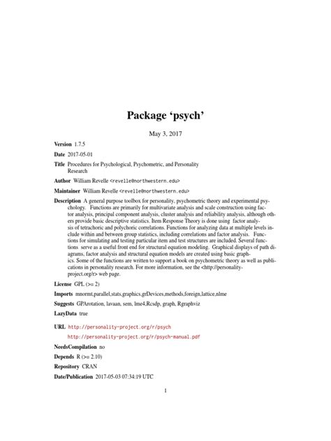 Psych R Package Pdf Factor Analysis Statistics